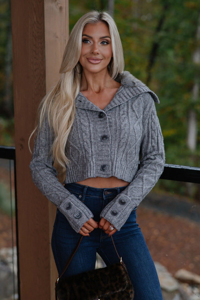 Polly Cable Knit Sweater-Grey